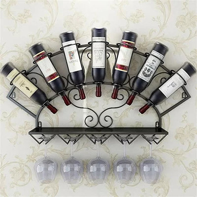 Stemware Metal Wall Mounted Wine Glass Rack , Trendy 7 Bottle Wine Rack