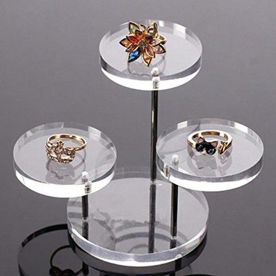 Clear Round Button Acrylic Jewelry Display Stands 3 Layer For Earring Necklace Ring