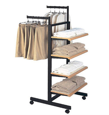 Custom Size Retail  Store Display Stand Metal Clothes Rack With Shelves