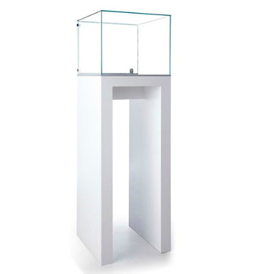MDF Pedestal Glass Showcase Cabinet , Locking Glass Display Case With Led Light