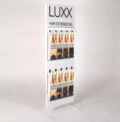 Vertical White Makeup Display Unit , Modern Hair Extension Display Stand