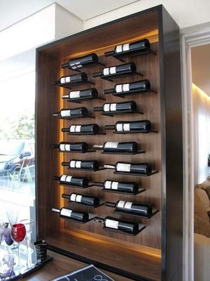 20 Bottles Wooden Wall Mounted Wine Rack / Liquor Bottle Rack With LED Lights