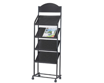 Removable Metal Newspaper Display Stands , Brochure Display Racks With Wheel