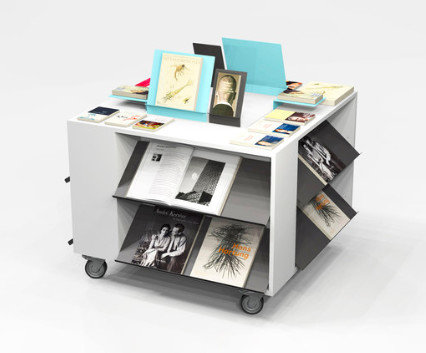 Portable Cube Big Storage Magazine Display Rack Counter With Wheels Quick Ship